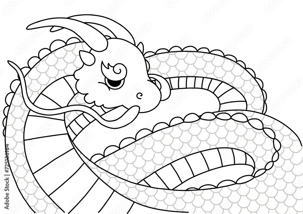 Cute earth dragon coloring page. Chinese new year greeting card in line ...