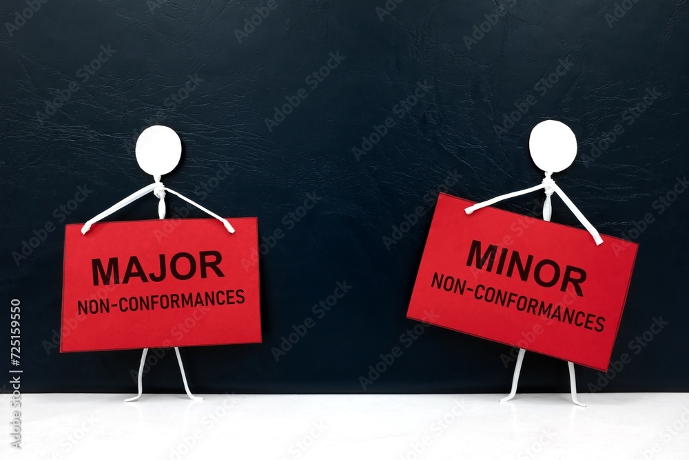Major versus minor nonconformances in audit findings concept. Stick ...