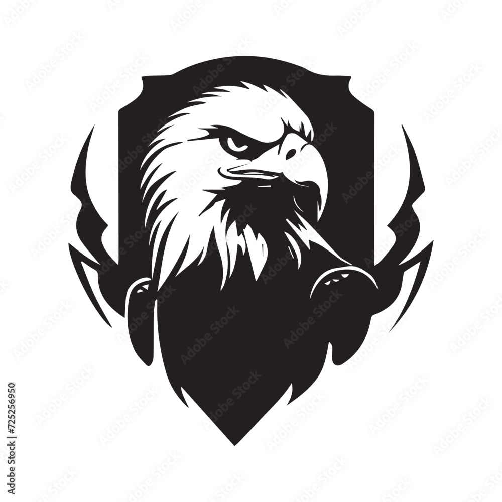 A minimalist, logo featuring a sleek and stylized eagle head against a ...