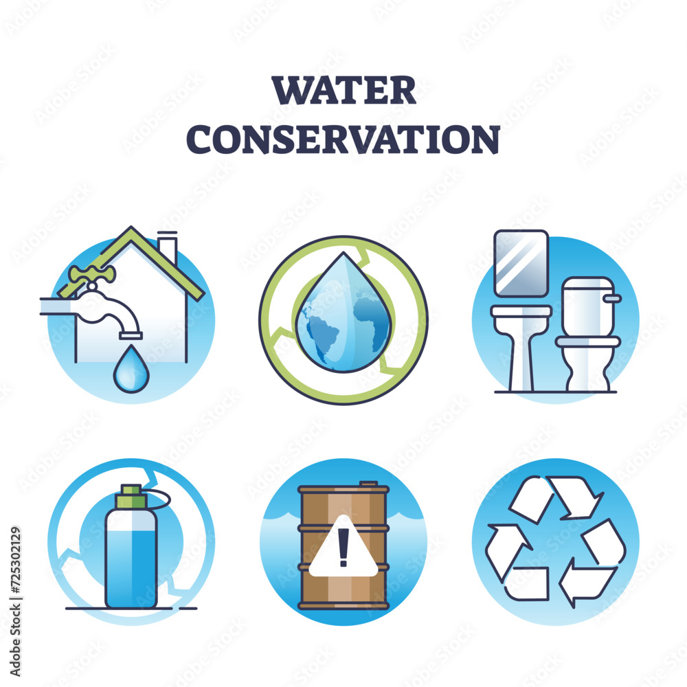Stock-Vektorgrafik „Water conservation icons and rainwater collection ...