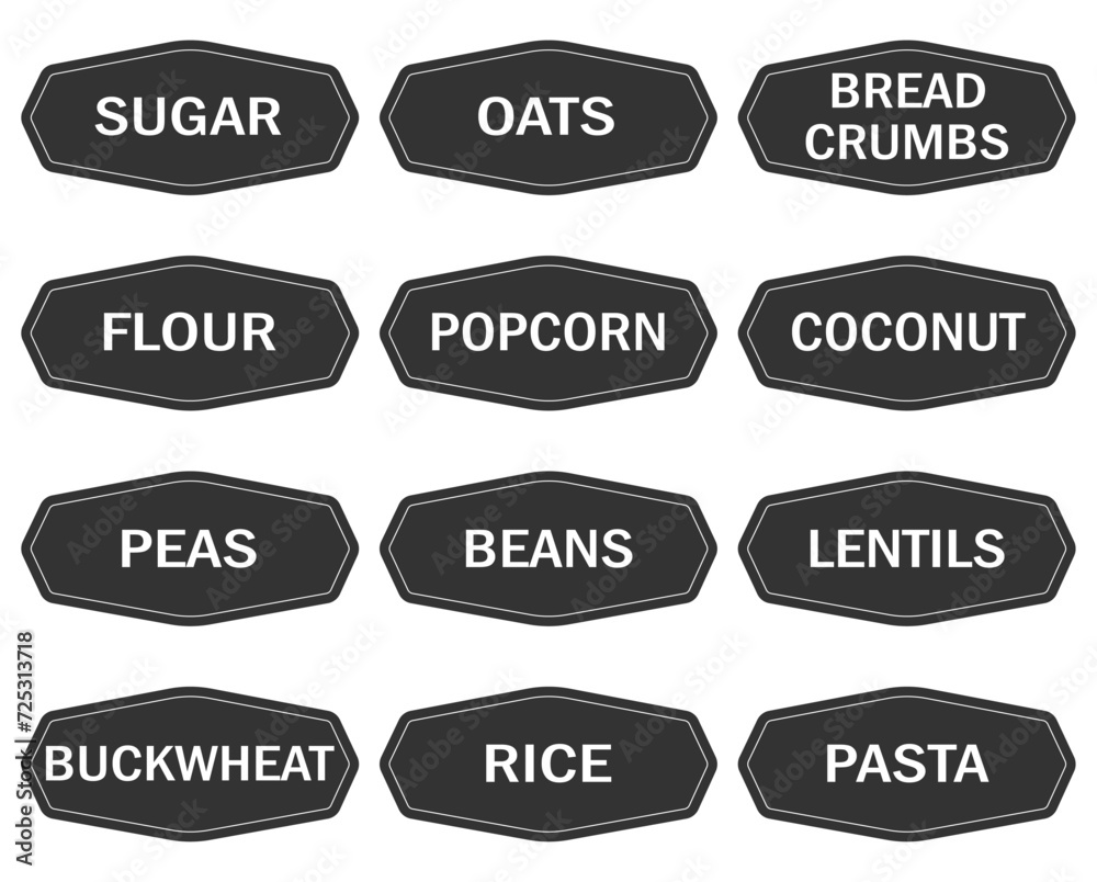 Stickers, labels for jars of cereals.Set of 12 vector stickers with the ...