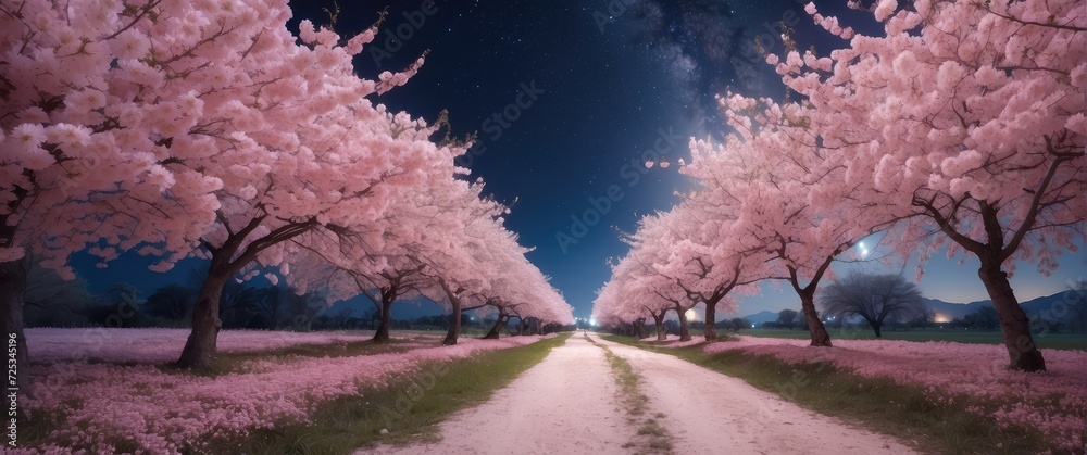 cherry blossom orchard, trees, pathway, photography backdrop, wedding ...