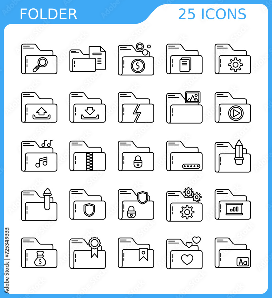 set of line and detailed style folder icons, icons for storing various ...