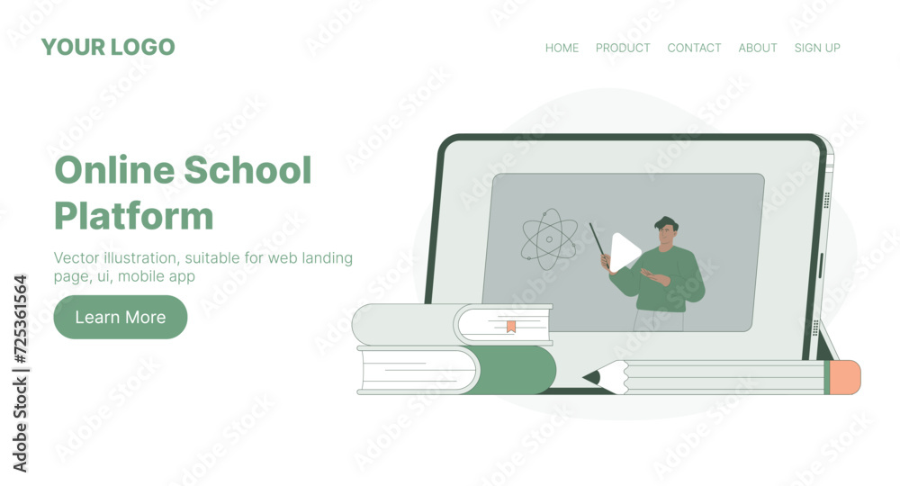 Online School Platform. Web Landing Page Design. Flat Cartoon Vector ...
