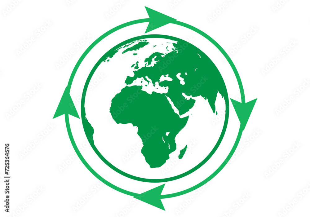 Icono verde de planeta tierra rodeado de flechas de reciclar. Stock Vector | Adobe Stock