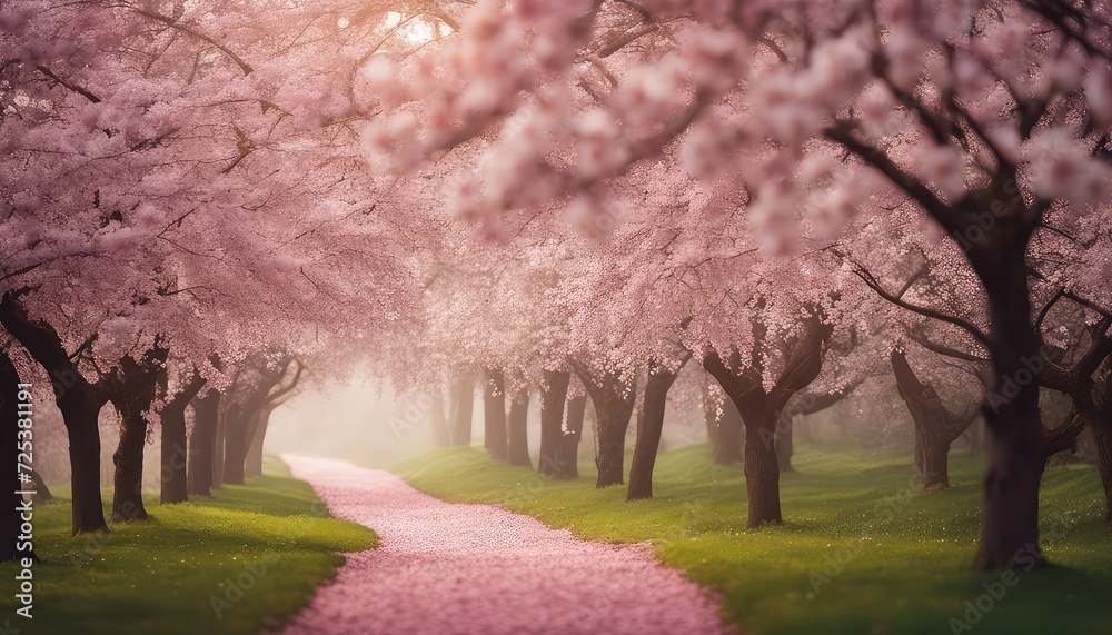 cherry blossom orchard, trees, pathway, photography backdrop, wedding ...