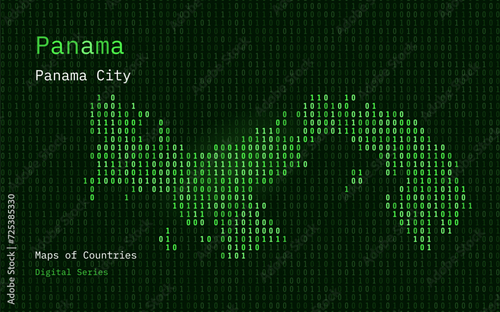 Panama Map Shown in Binary Code Pattern. TSMC. Green Matrix numbers ...