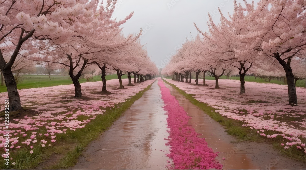 cherry blossom orchard, trees, pathway, photography backdrop, wedding ...
