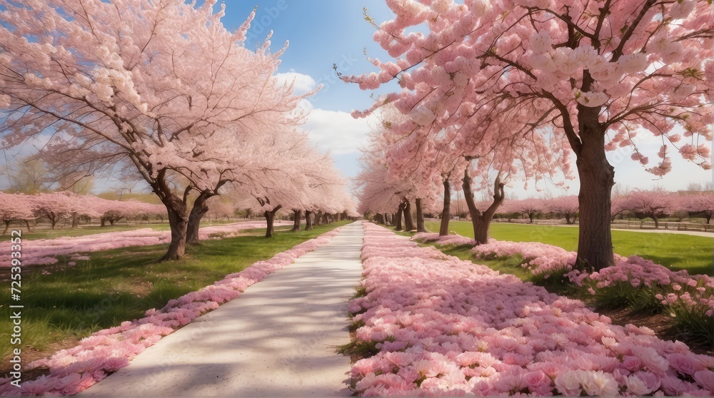 cherry blossom orchard, trees, pathway, photography backdrop, wedding ...