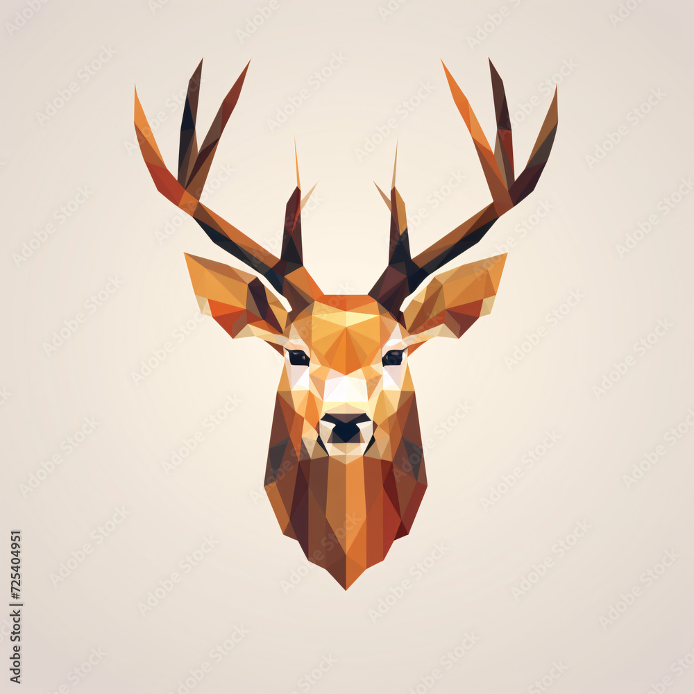 Stag Head Looking Straight Ahead Made Of Fractals Logo Style In Brown