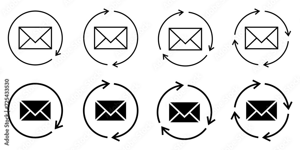 icon set send message, update email. envelope vector with circular ...