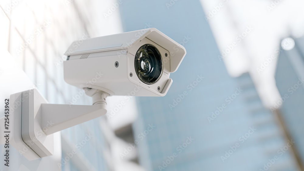 CCTV camera installed on wall of the building. Scan the area for ...