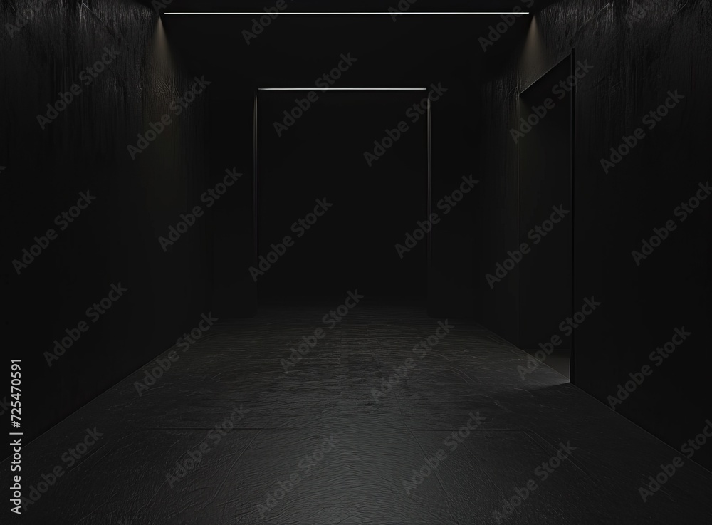 Void studio space, enveloped in deep black, the absence of light and ...