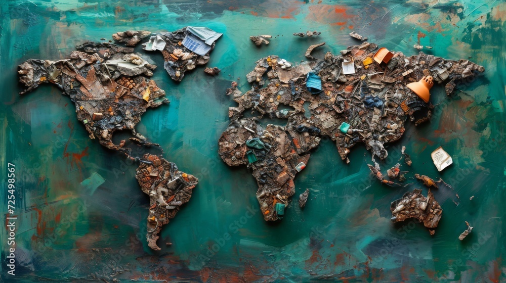 World map made of garbage and trash. All continents of the polluted ...