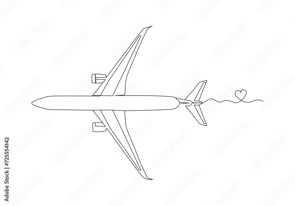 airplane in Continuous one line drawing. Takeoff is the phase of flight ...