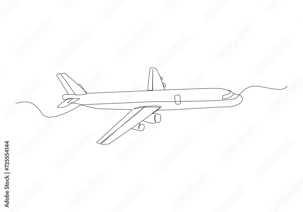 airplane in Continuous one line drawing. Takeoff is the phase of flight ...