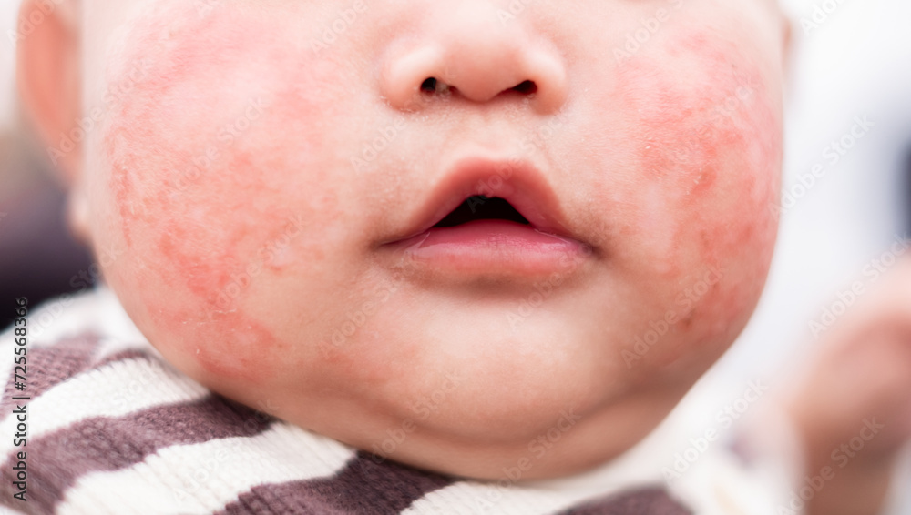 Red rash with Itching due dust or allergy on baby face, fungus, allergy ...