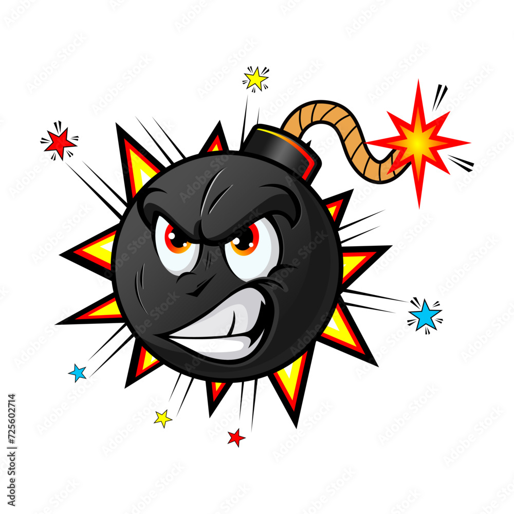 Angry bomb vector kawaii character vector illustration cute face is ...