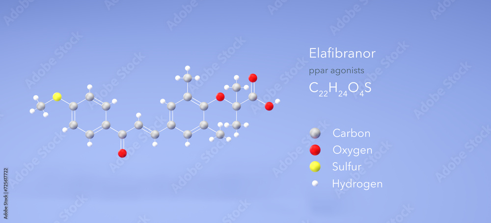 elafibranor molecule, molecular structures, gft505, 3d model ...