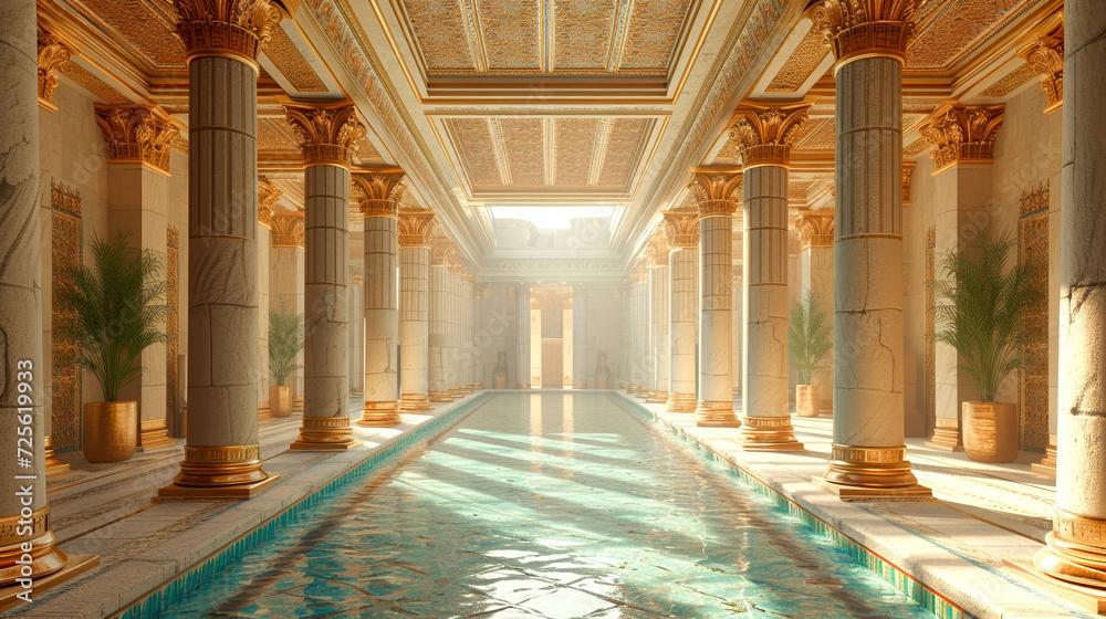 Interior of a royal palace castle of Roman empire in ancient times ...