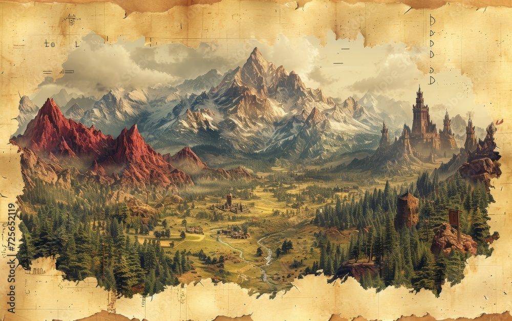 Game Map, Game Board, Top View. Medieval Style. Video Game's Digital CG ...