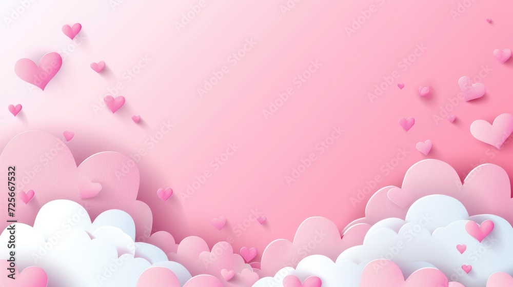 Horizontal banner with pink sky and paper cut clouds. Place for text ...