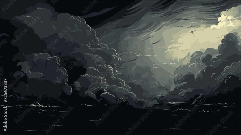 Moody vector scene with stormy clouds and turbulent seas reflecting the ...