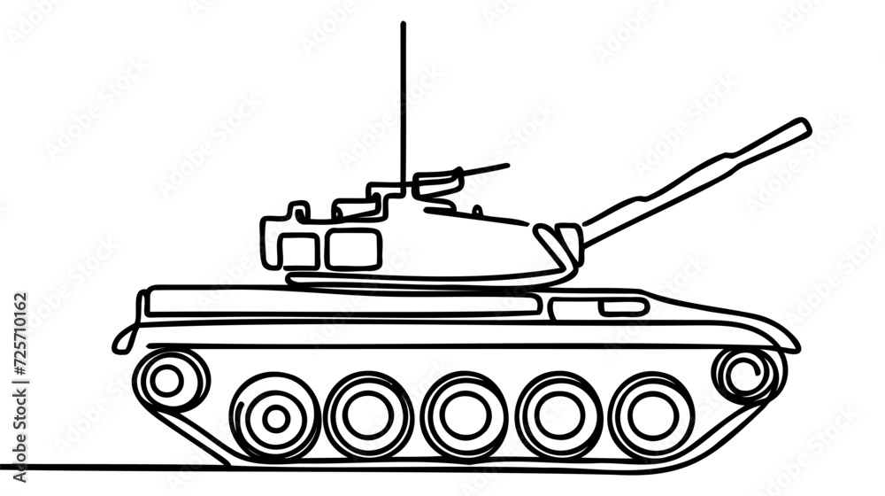Tank continuous line drawing. One line art of military, armored ...