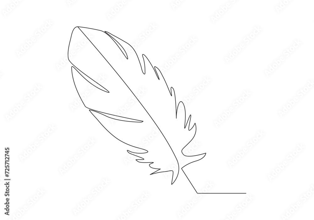 Bird feather in continuous one line drawing. Tropical leaf line vector ...