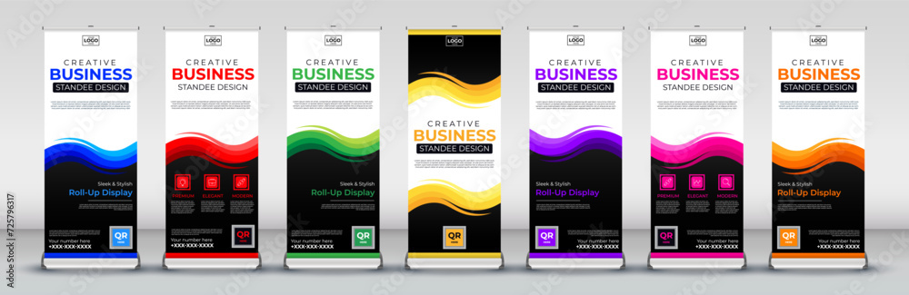 Wave Roll up banner vertical template design for events, brochure ...