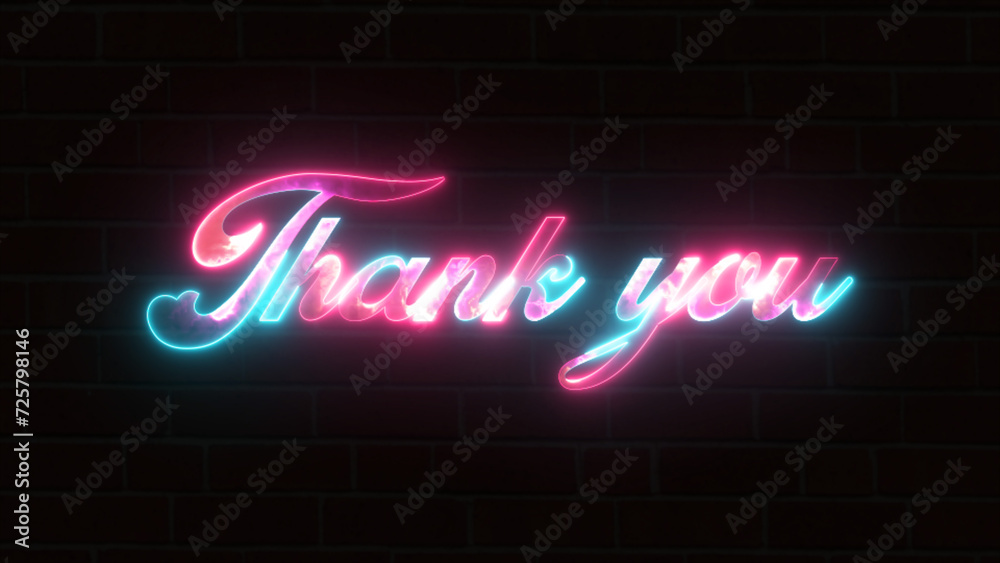 Neon glowing light words Thank You in brick background. Animation of ...