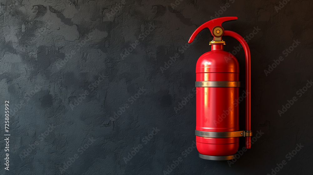 Red fire emergency fire extinguisher on a black background. Concept of ...