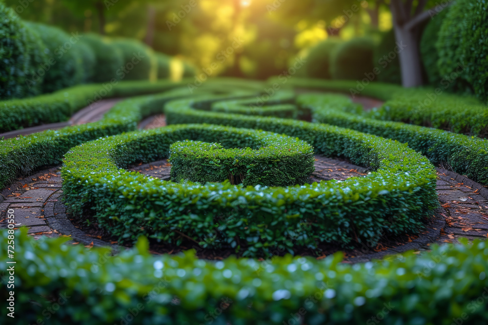 An image of a labyrinthine garden with carefully arranged hedges and ...