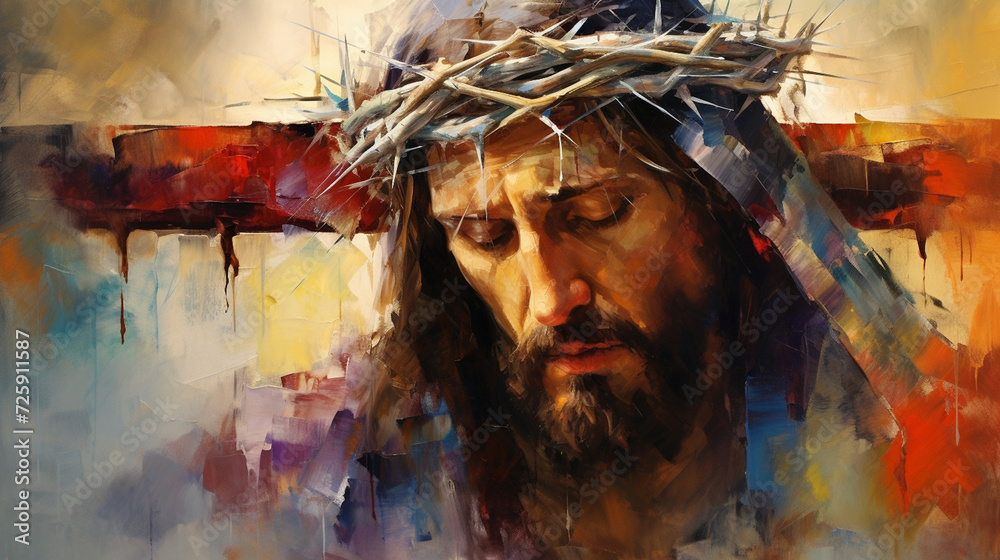 jesus christ carrying the cross abstract portrait painting Stock Photo ...