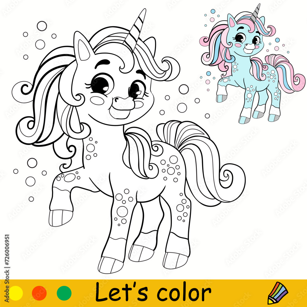 Happy cute unicorn coloring pages for kids Stock Vector | Adobe Stock