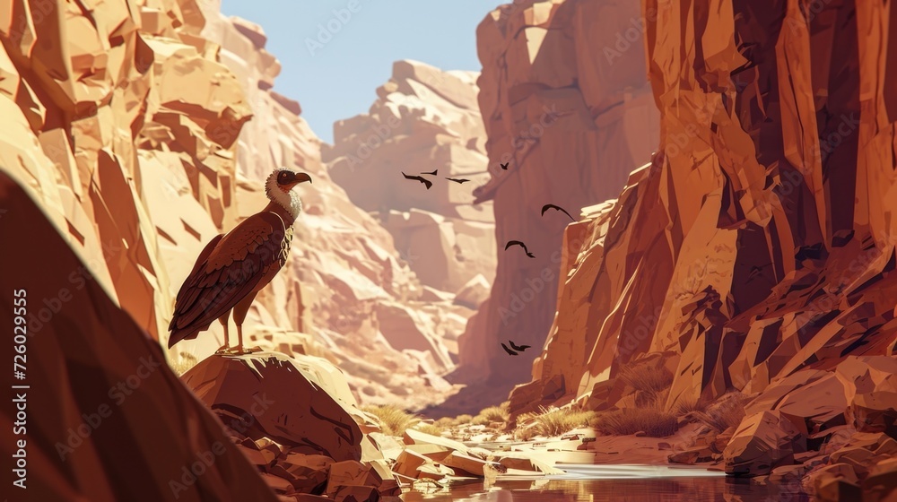 Cartoon digital avatars of an enthusiastic vulture archaeologist ...