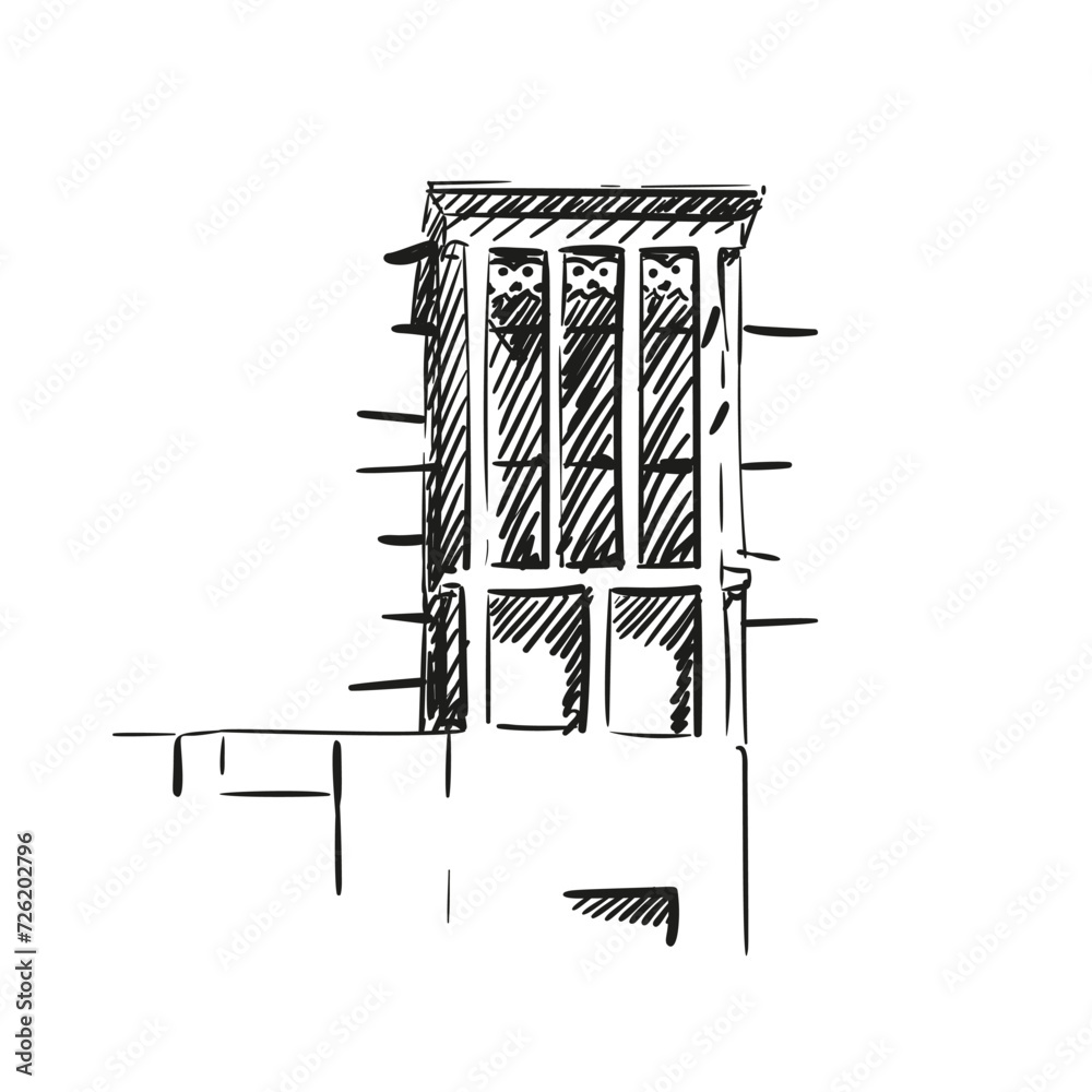 Wind catcher tower hand drawn illustration, Vector sketch of ...