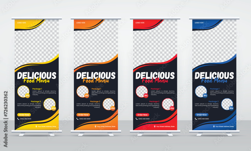 Modern restaurant menu fast food roll up pull up x banner standee ...