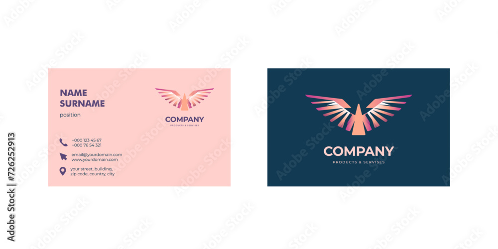 Creative vector business card design with purple color eagle bird ...