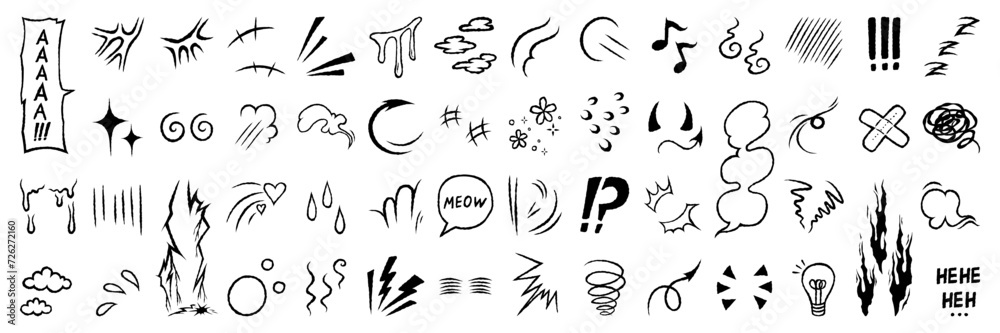 Anime manga ink drawing emotion effect element. Expression sign, speech ...