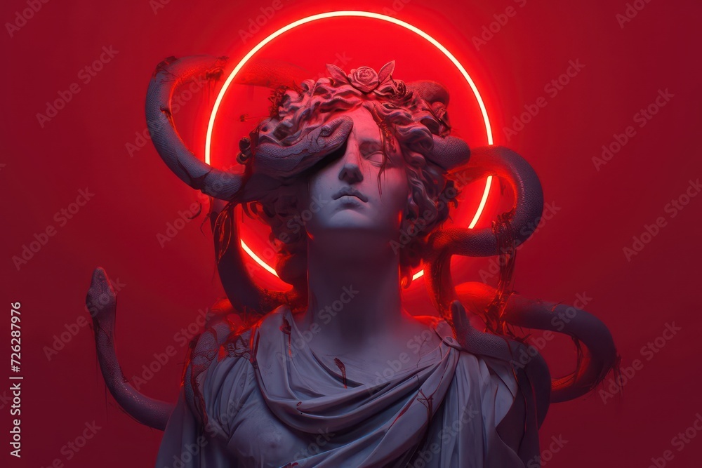 Futuristic illustration of Medusa Gorgon. Ancient Greek statue. Modern ...