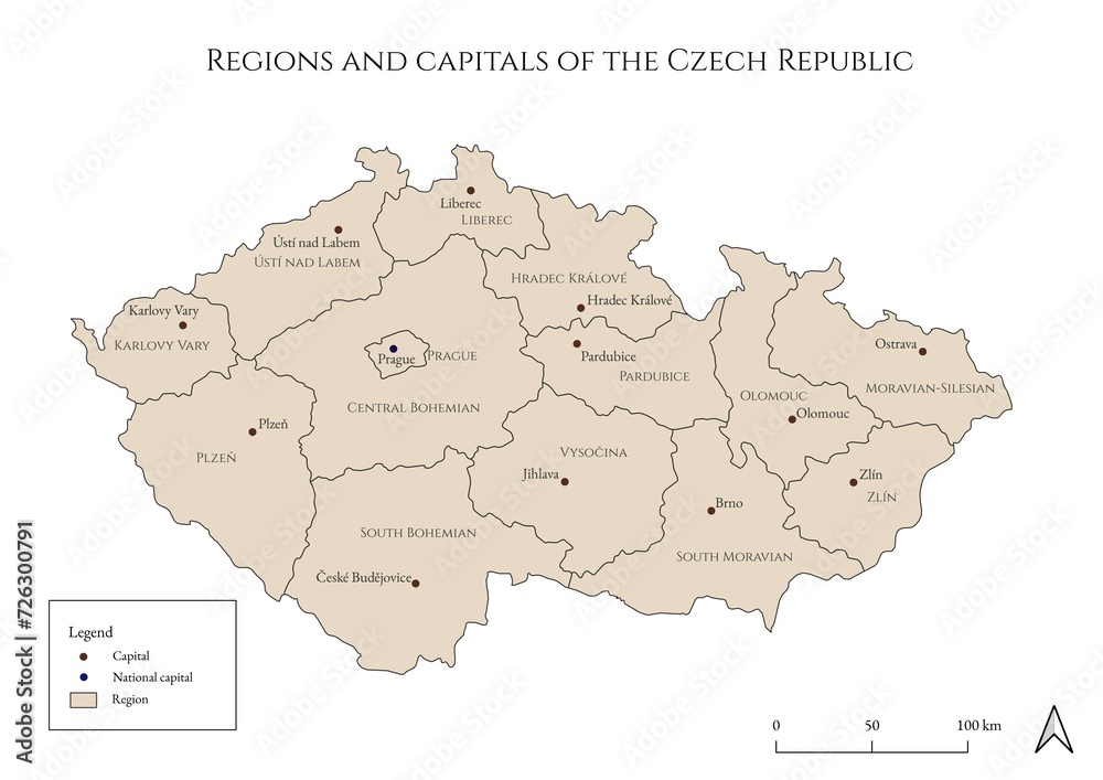 Political map of regions and capitals of the Czech Republic- mapped in ...