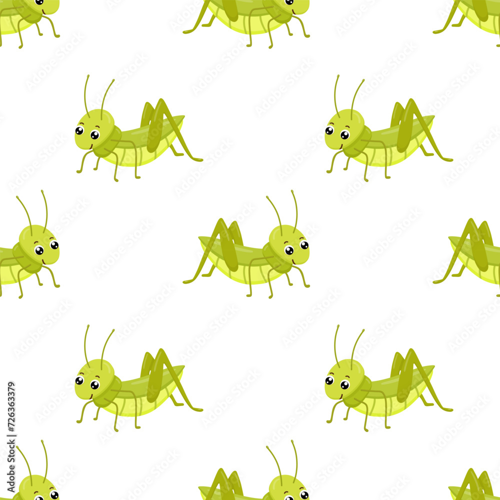 Seamless simple pattern with cute smiling grasshopper isolated on white ...