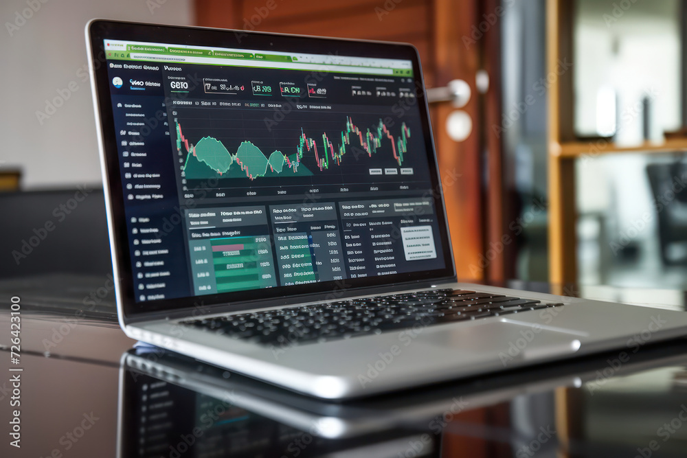 Laptop with analytical data. Showing business analytics dashboard with charts, metrics, and KPI ...