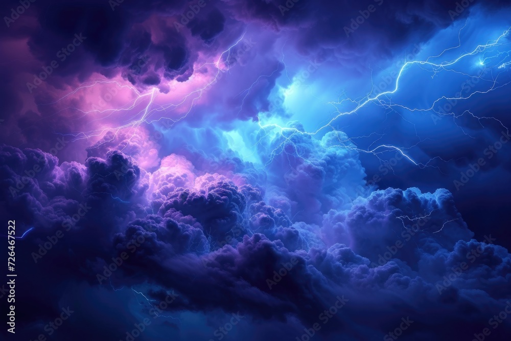 A striking image of a cloud filled with purple and blue lightning ...