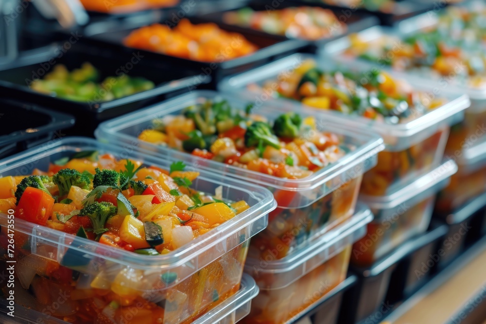 Photo Stock Plastic containers filled with a variety of food items. Can ...