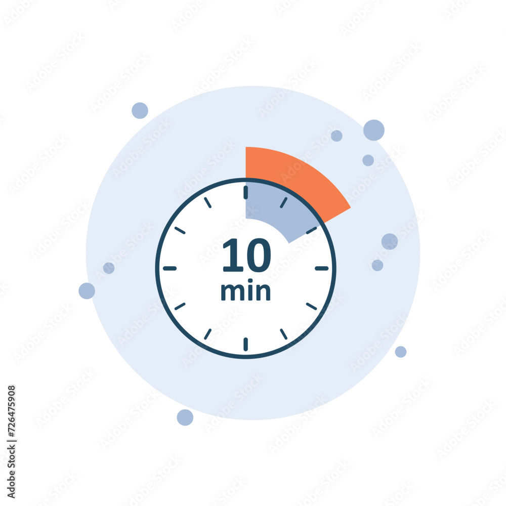 Cartoon clock icon vector illustration. 10 min timer on bubbles ...