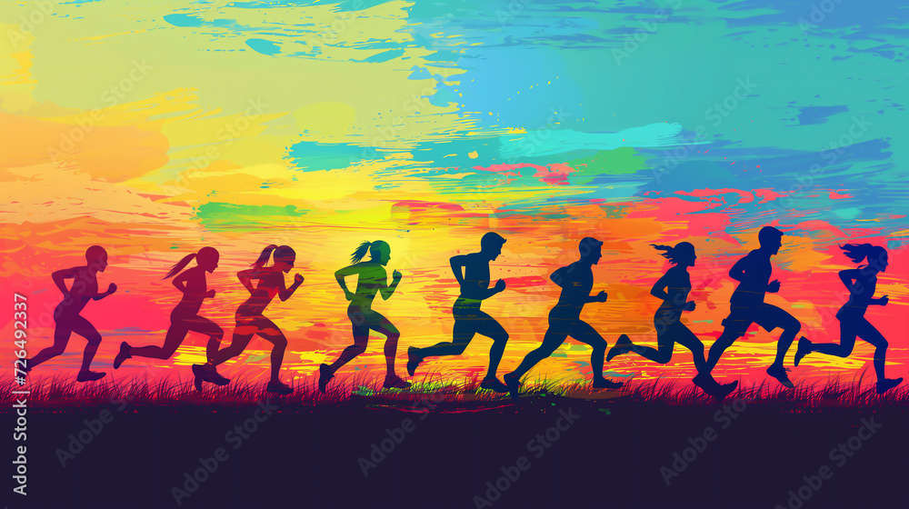 Male and female athlete runners doing a training exercise for a sports ...