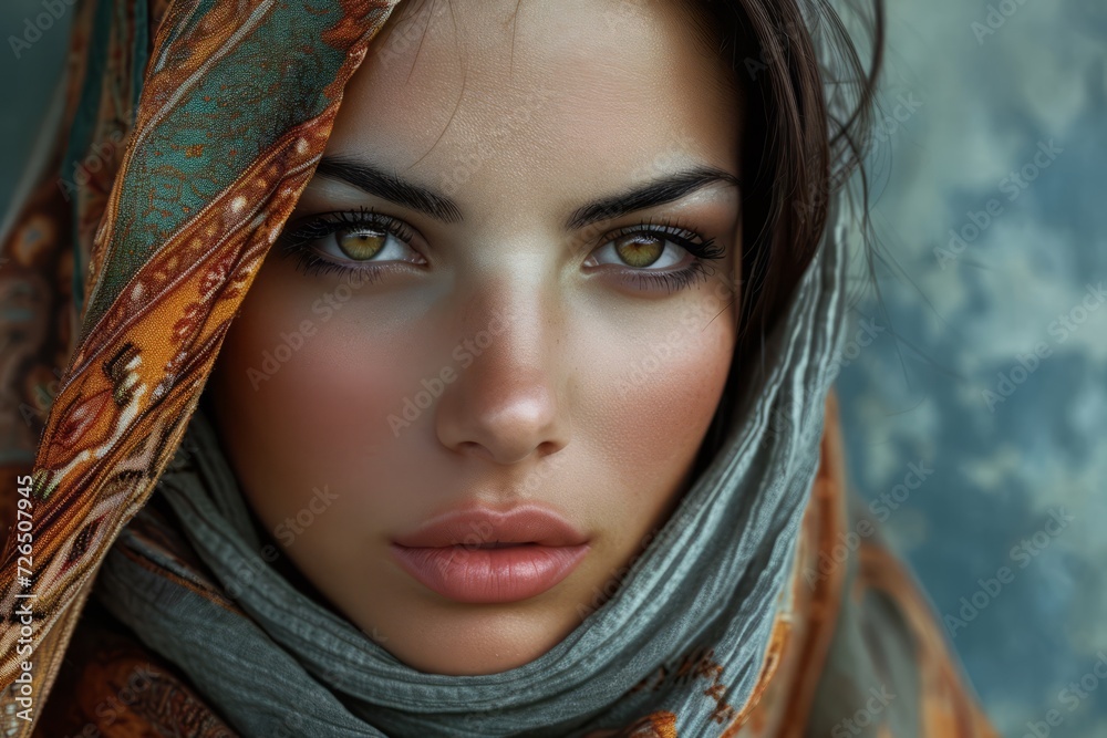 Iranian woman in national clothes portrait close up from history of ...