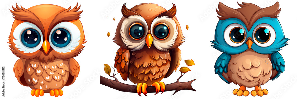 Set of cute owl clipart isolated on transparent background Stock ...